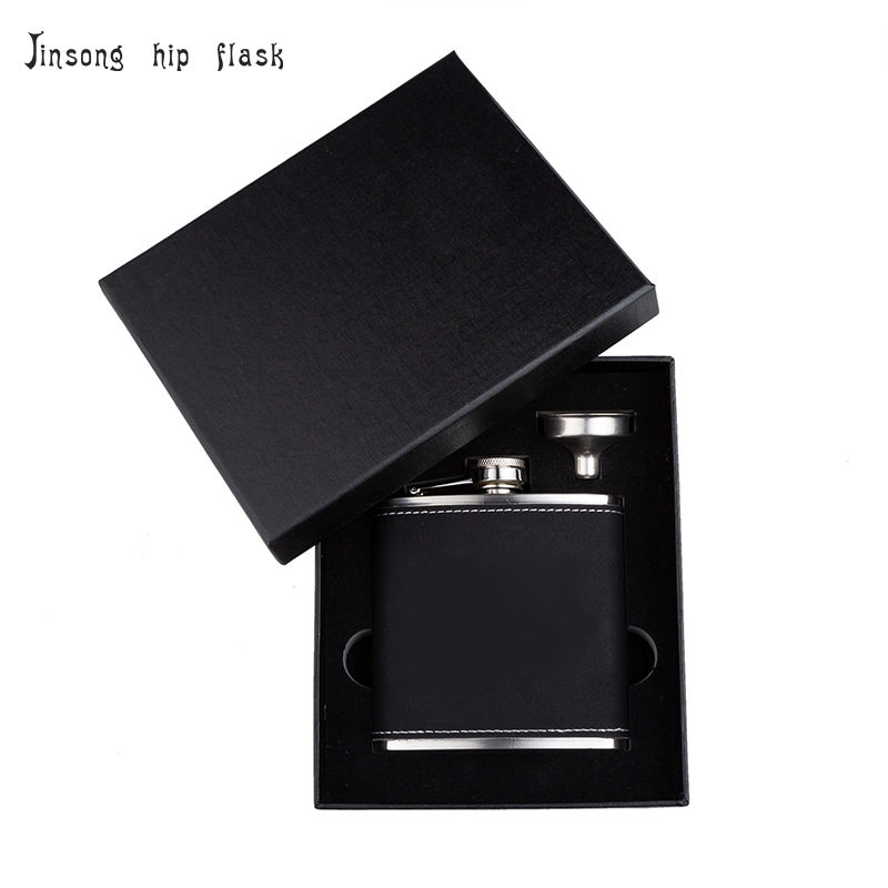 6 oz. Black Laserable Leatherette Flask Set in Black Presentation Box ...